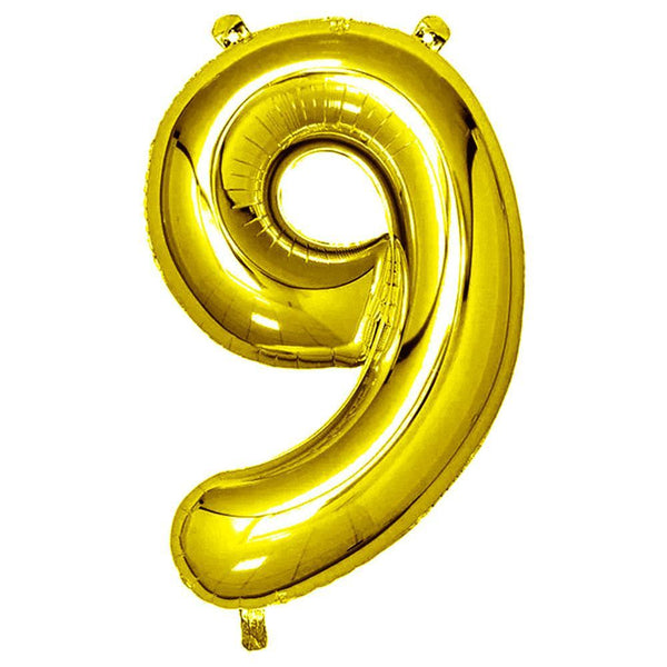 Giant Number 9 Foil Balloon - Gold | The Party Room NZ