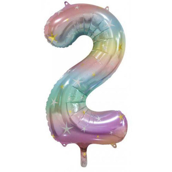 Pastel Rainbow Giant Foil Number Balloon - 2 | The Party Room